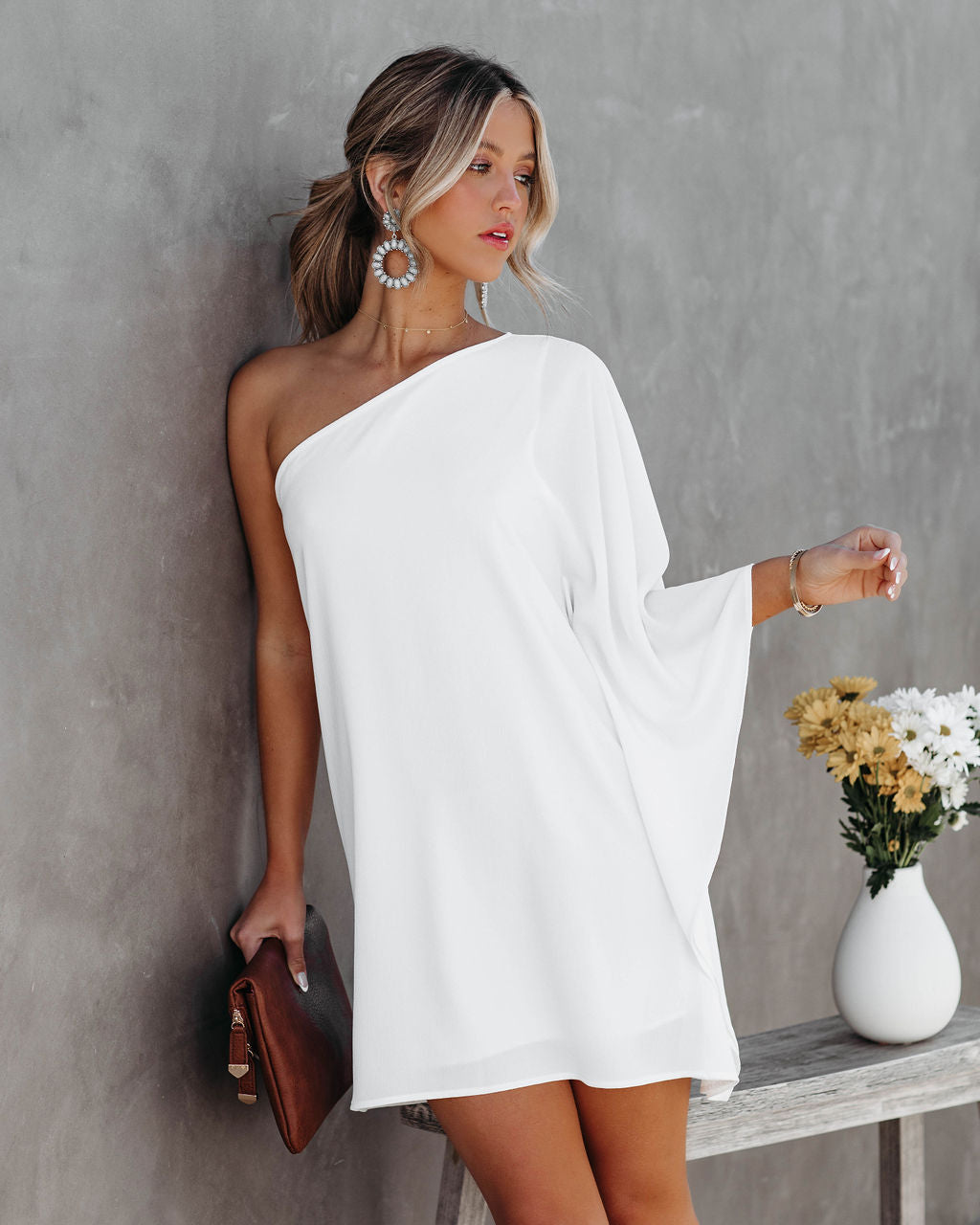 Side To Side One Shoulder Statement Dress - White – Ladydressall